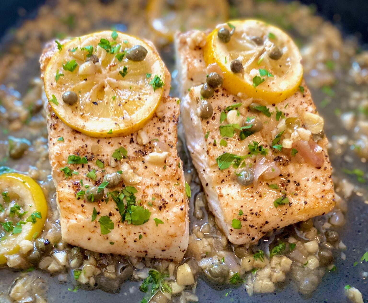 Pan Seared Halibut with Lemon Caper Sauce